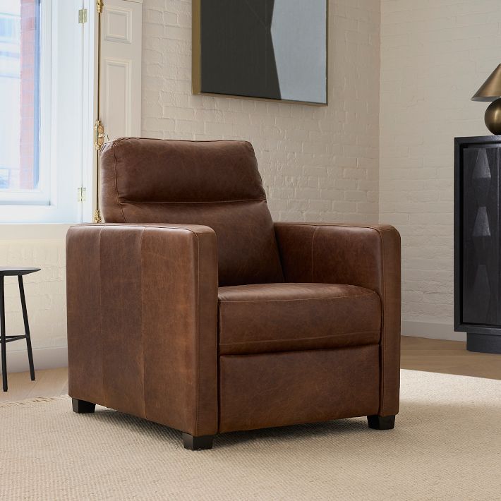 Harris Power Motion Chair Sierra Leather Gray Fog Black Set of 2 West Elm