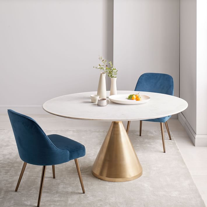 Silhouette Pedestal Oval Dining Table 60 White Marble Antique Brass West Elm