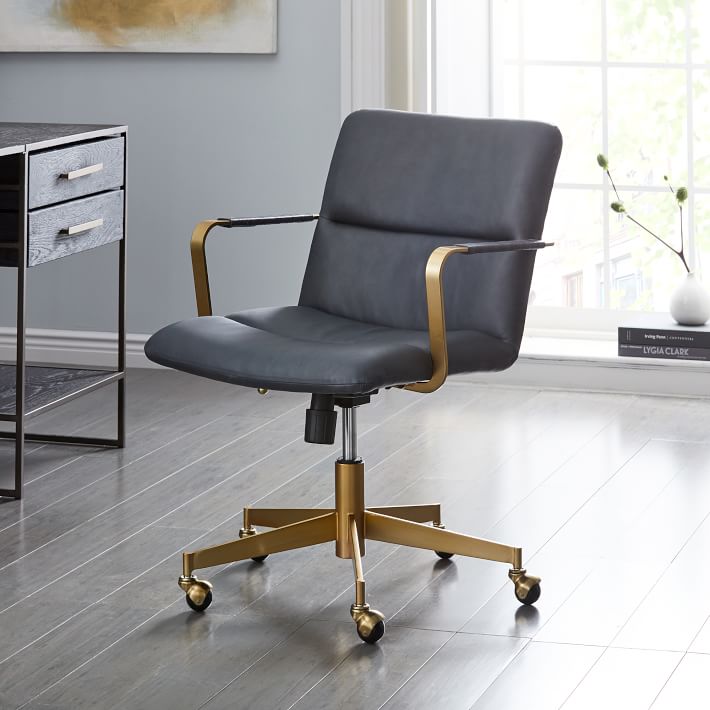 Cooper Mid Century Leather Swivel Office Chair West Elm