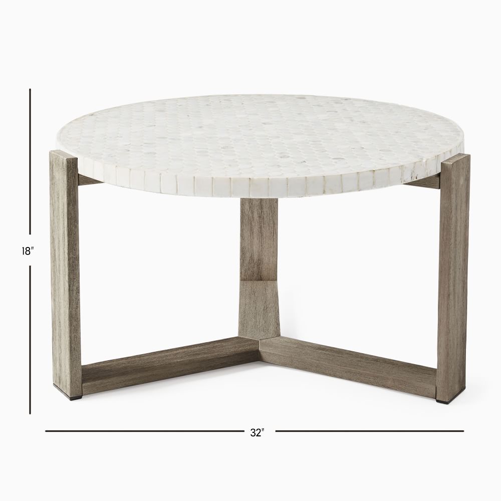 Mosaic Tiled Outdoor Coffee Table - White Marble | West Elm