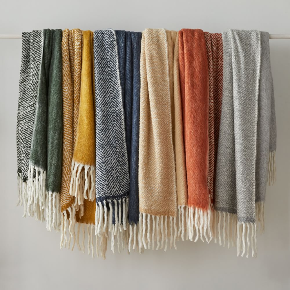 Brushed Herringbone Throw - Midnight | West Elm