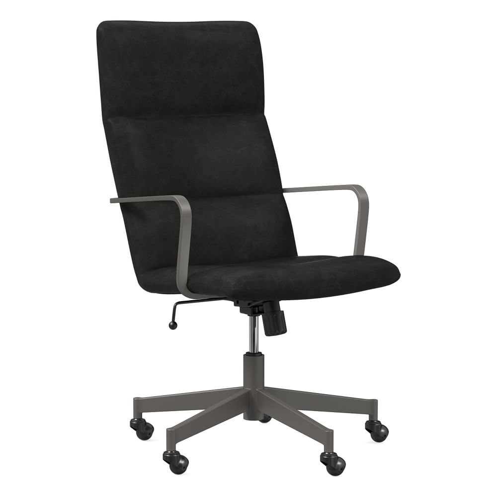 Cooper Mid-Century High-Back Leather Swivel Office Chair | West Elm