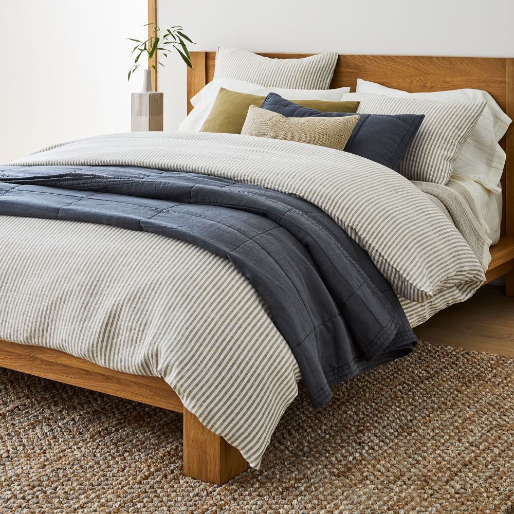 European Flax Linen Box Stitch Quilt & Shams | West Elm