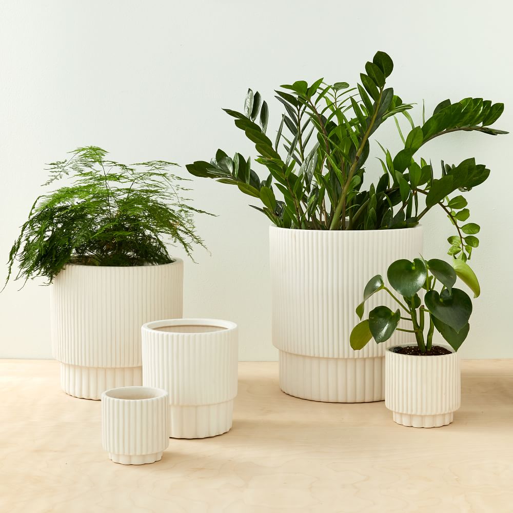 Fluted Ceramic Indoor/Outdoor Planters | West Elm