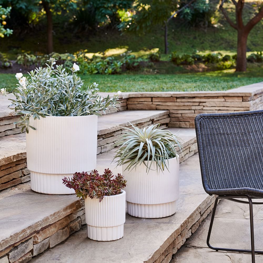 Fluted Ceramic Indoor/Outdoor Planters | West Elm
