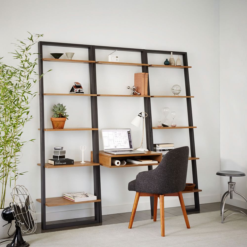 Ladder Shelf Desk & Wide Bookshelf Set (78") | West Elm