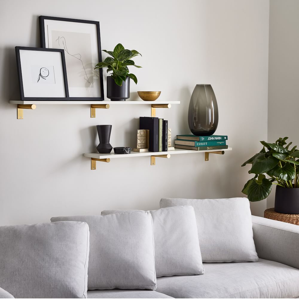 Linear White Lacquer Wall Shelves with Jordan Brackets | West Elm
