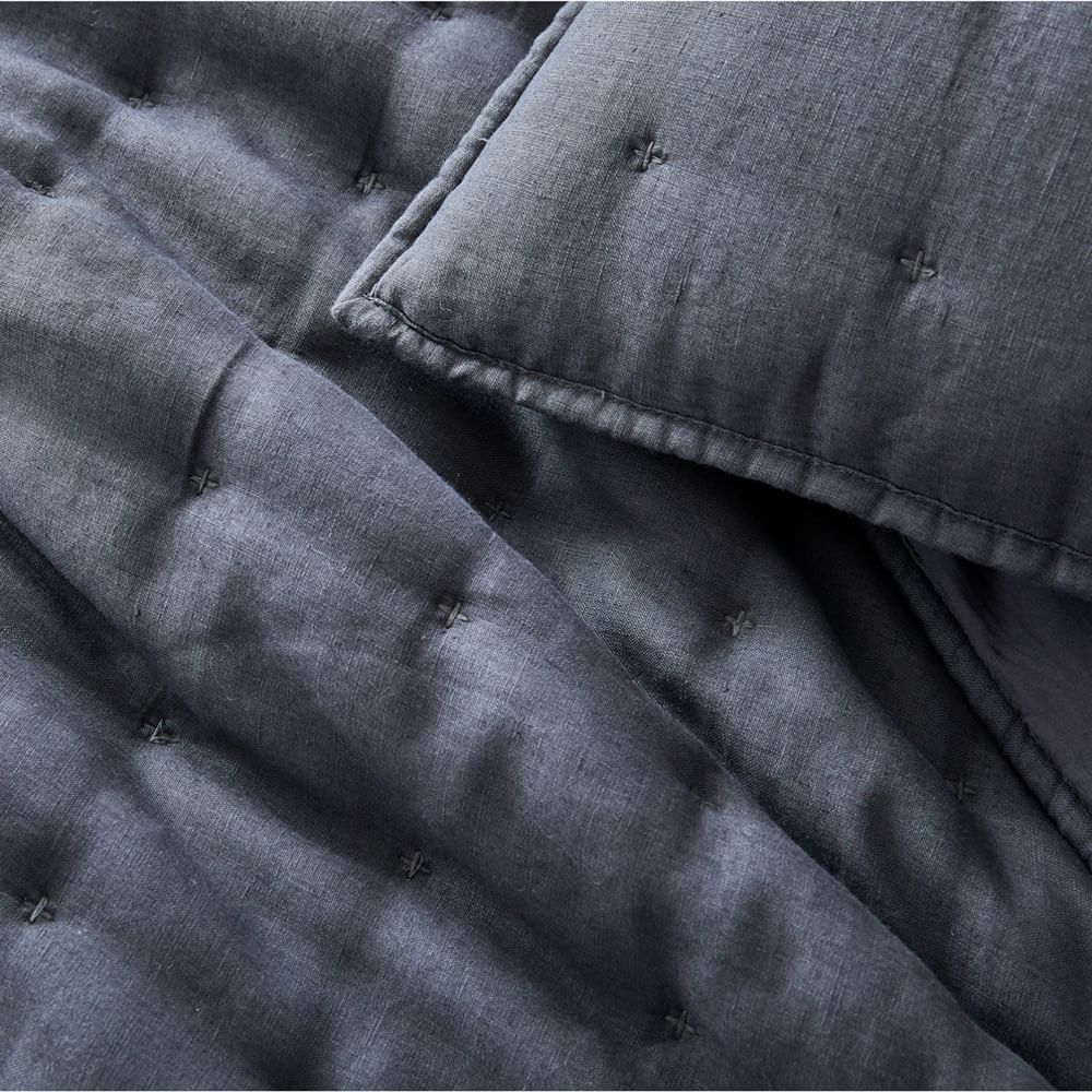 European Flax Linen Tack Stitch Quilt & Shams | West Elm