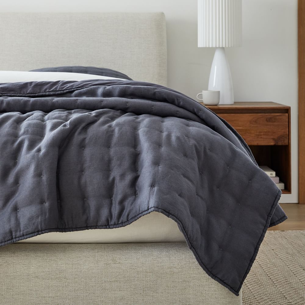 European Flax Linen Tack Stitch Quilt & Shams | West Elm