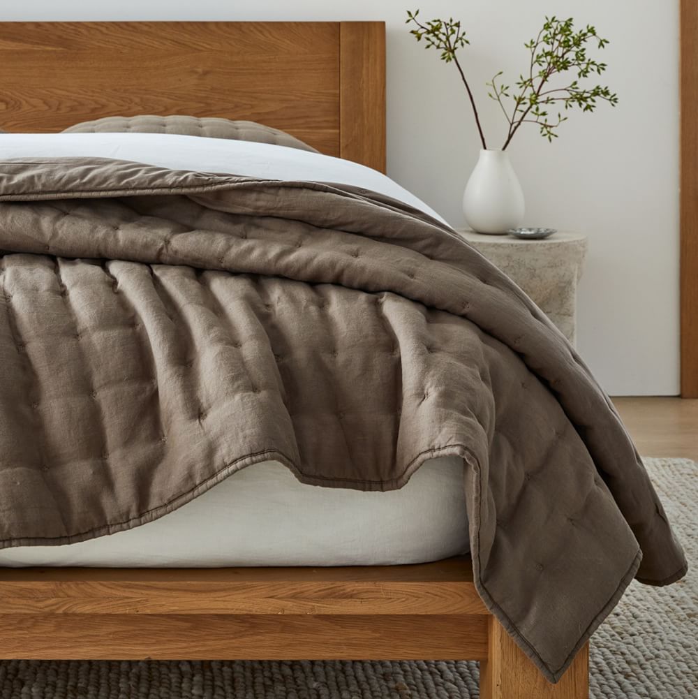 European Flax Linen Tack Stitch Quilt & Shams | West Elm