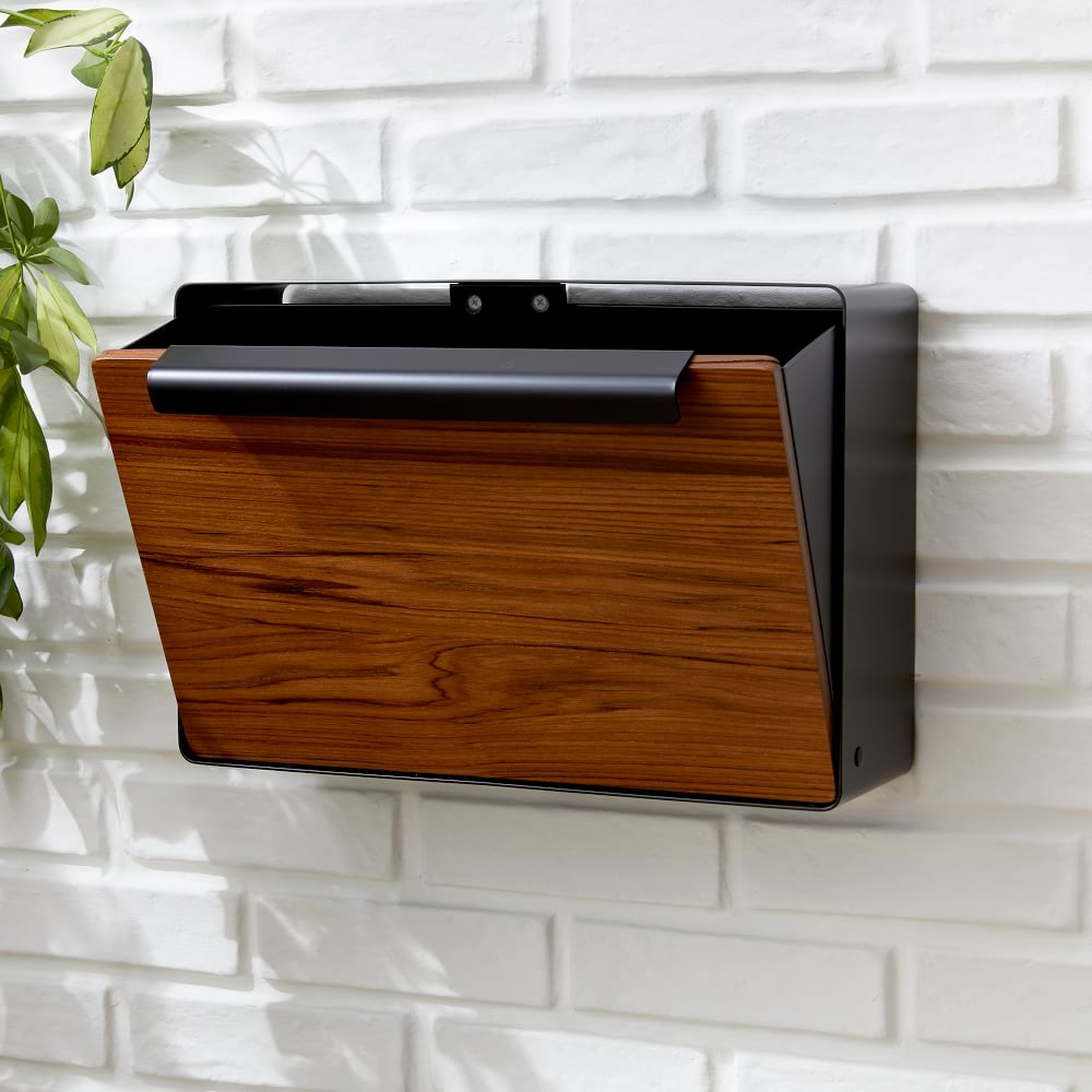 Modern Metal Mailbox - Steel & Teak | West Elm
