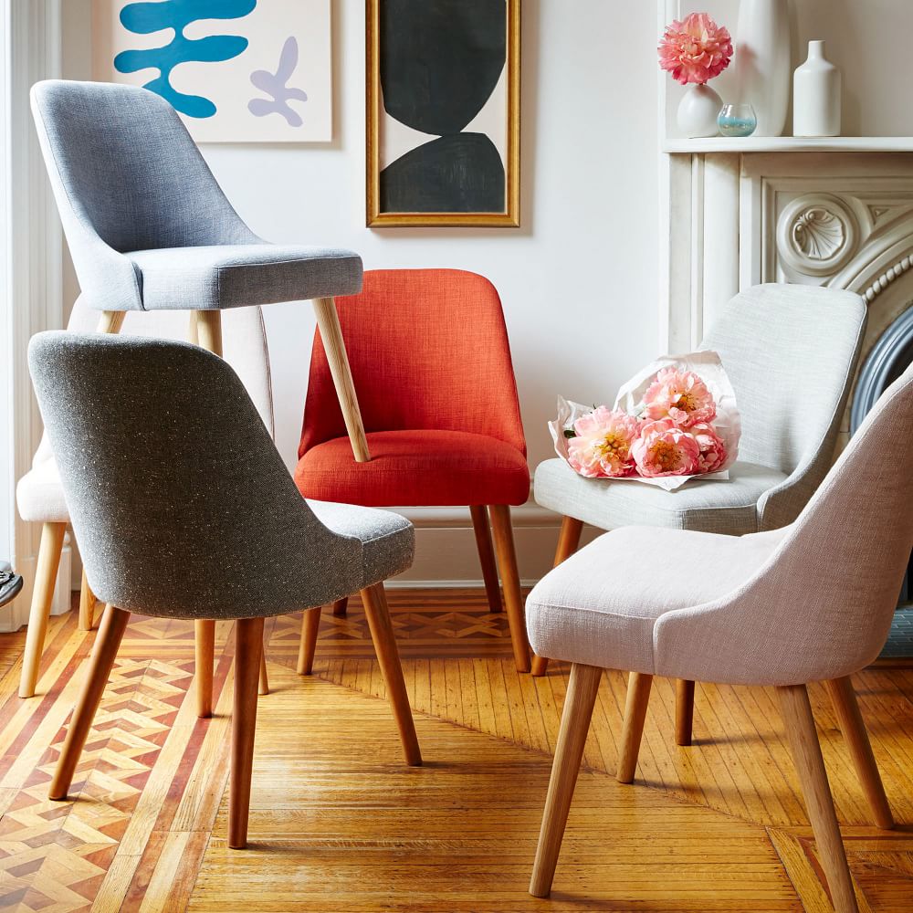 Mid-Century Upholstered Dining Chair - Wood Legs | West Elm