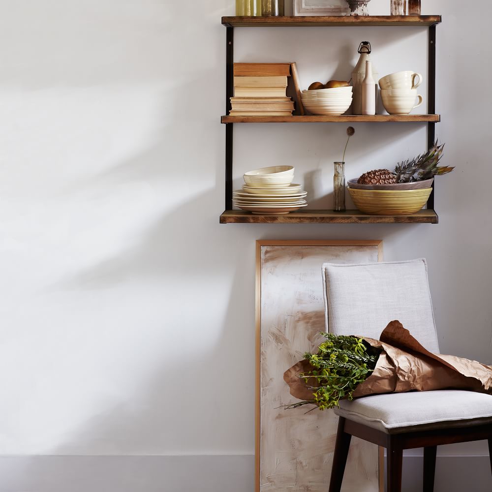 L-Beam Tiered Industrial Wood & Metal Wall Shelves | West Elm