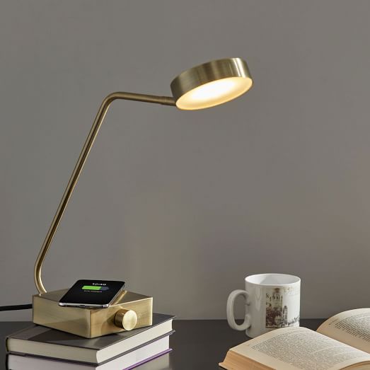 Linear Metal LED Wireless Charging & USB Task Lamp | West Elm