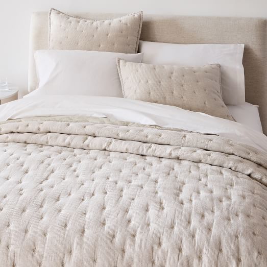 European Flax Linen Cotton Pick Stitch Quilt & Shams | West Elm