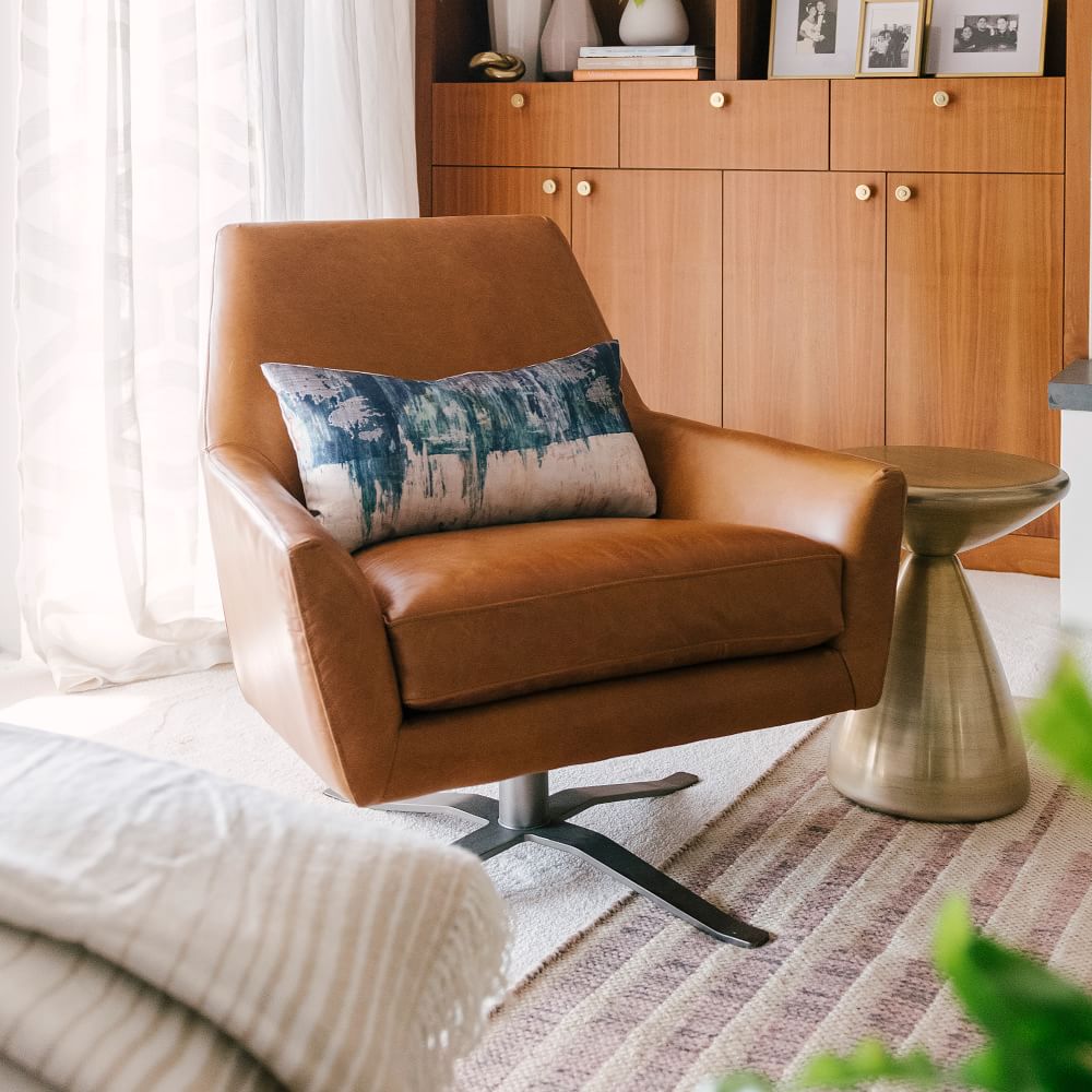 Lucas Leather Swivel Base Chair | West Elm