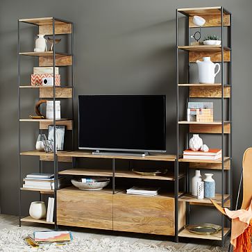Industrial Modular Media Set With Bookshelves, Entertainment Center ...