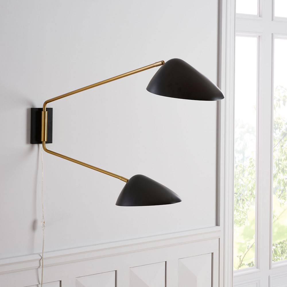 Curvilinear Mid-Century Wall Sconce - Double (Black) | West Elm
