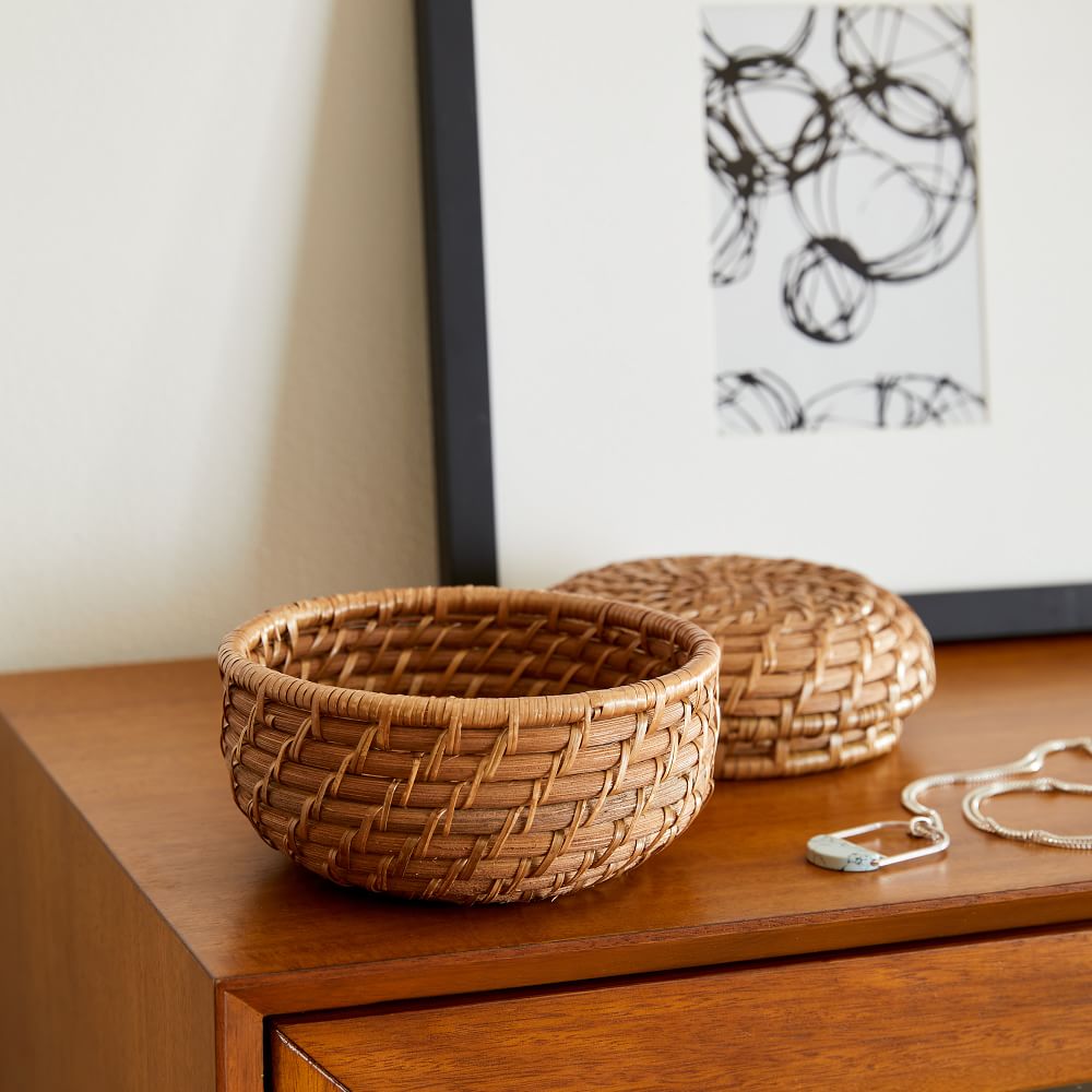 Modern Weave Rattan Round Lidded Baskets | West Elm