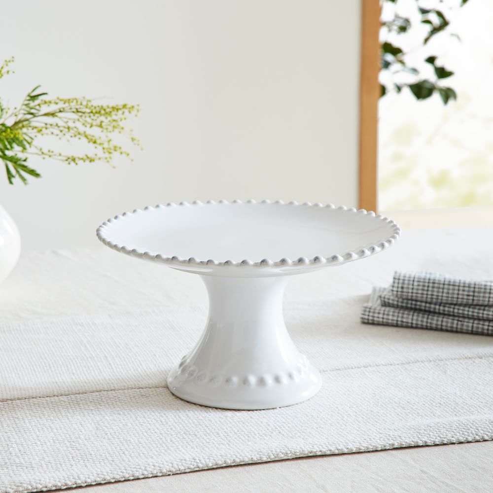 Pearl White Stoneware Footed Plate | West Elm