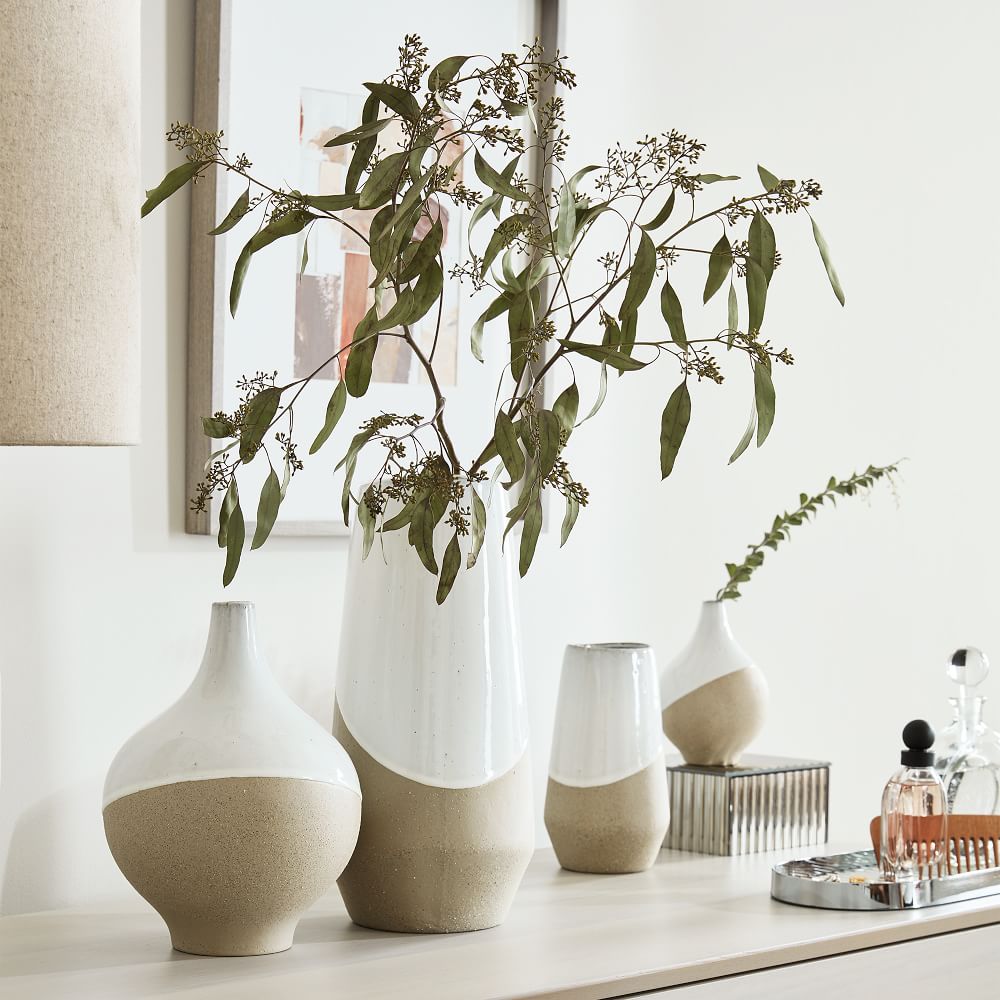 Half-Dipped White Stoneware Vases | West Elm