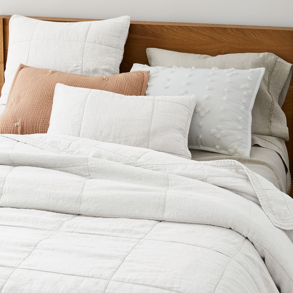 European Flax Linen Box Stitch Quilt & Shams | West Elm