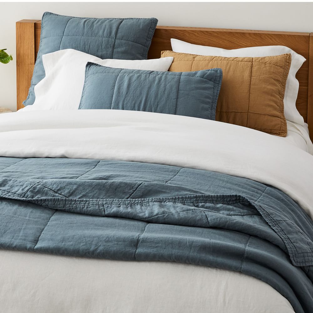 European Flax Linen Box Stitch Quilt & Shams | West Elm