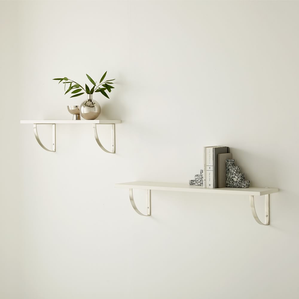 Linear White Lacquer Wall Shelves with Arch Brackets | West Elm