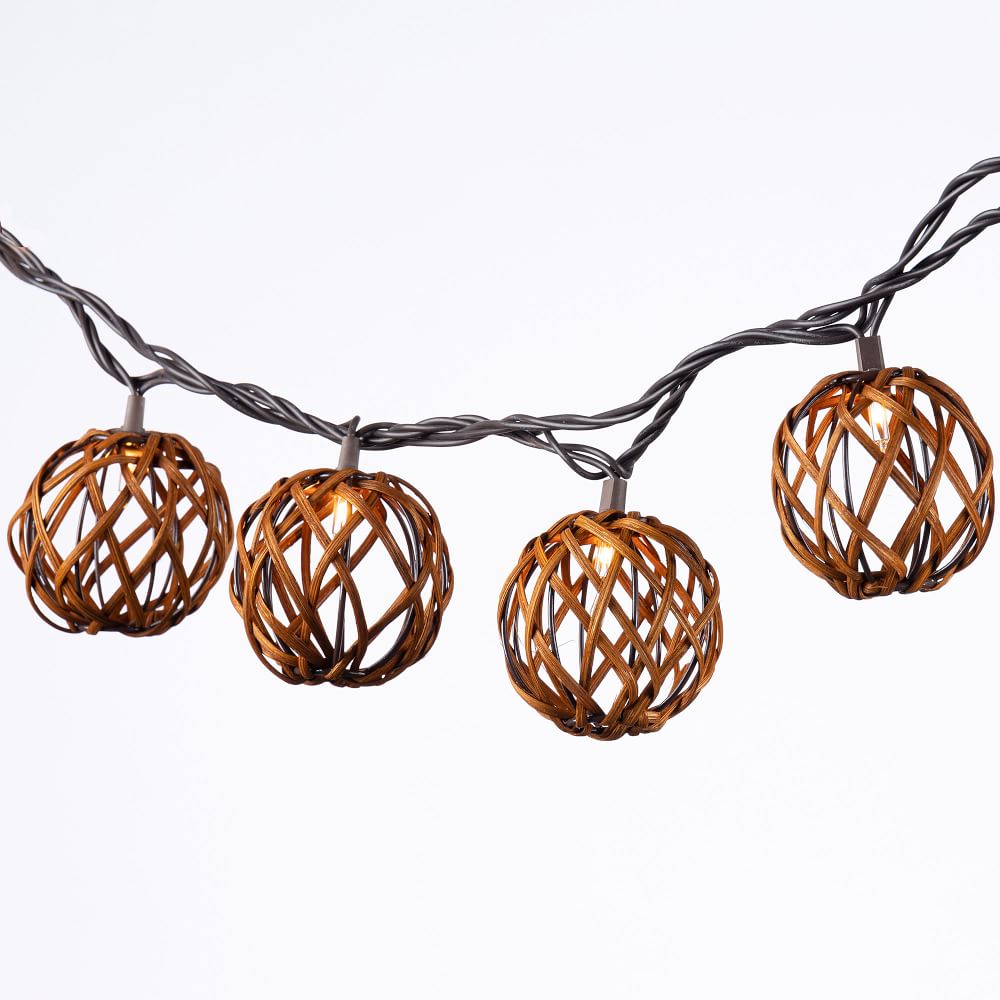 Decorative 10-Piece Rattan String Lights - Sphere | West Elm