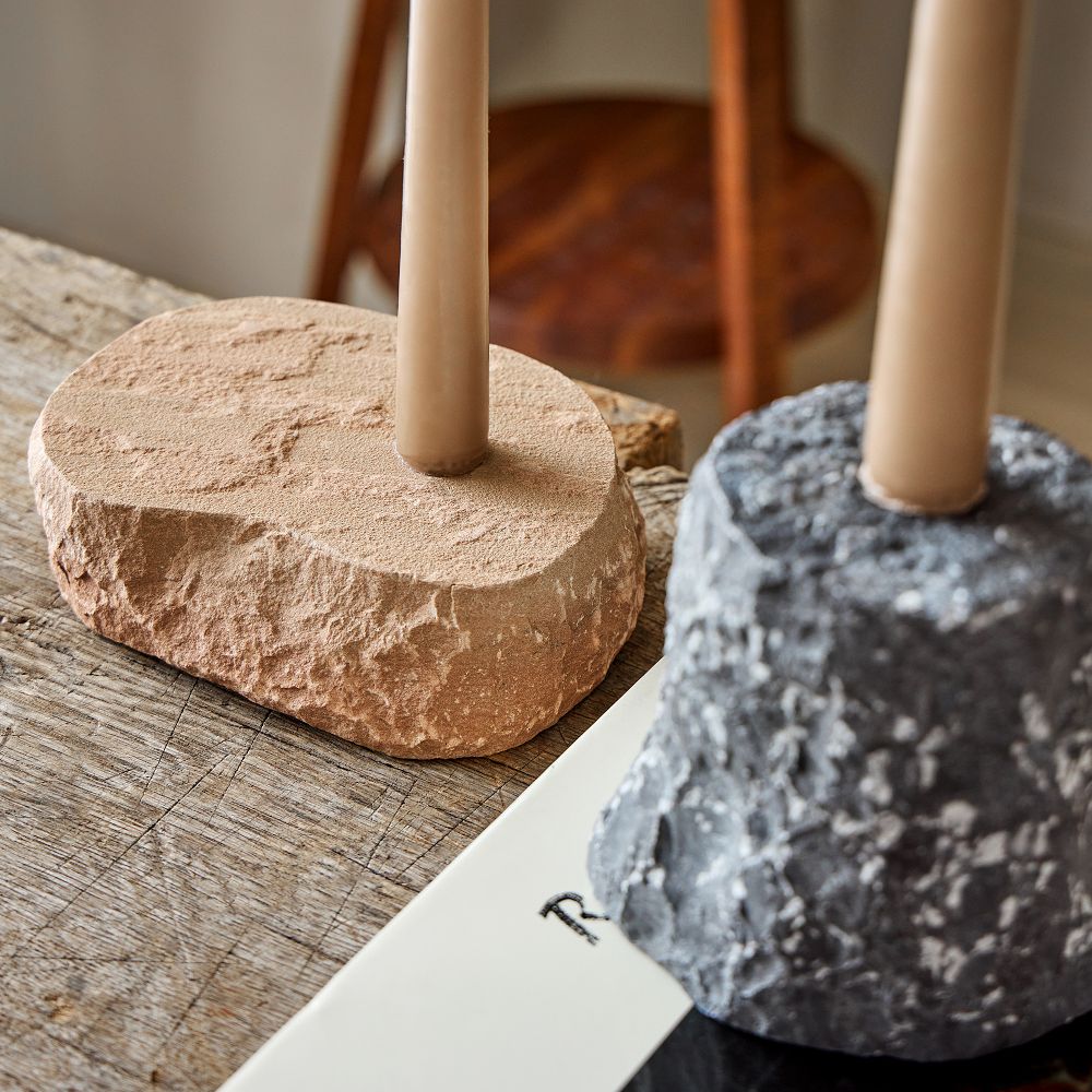 Rough Industrial Stone Taper Holders | West Elm
