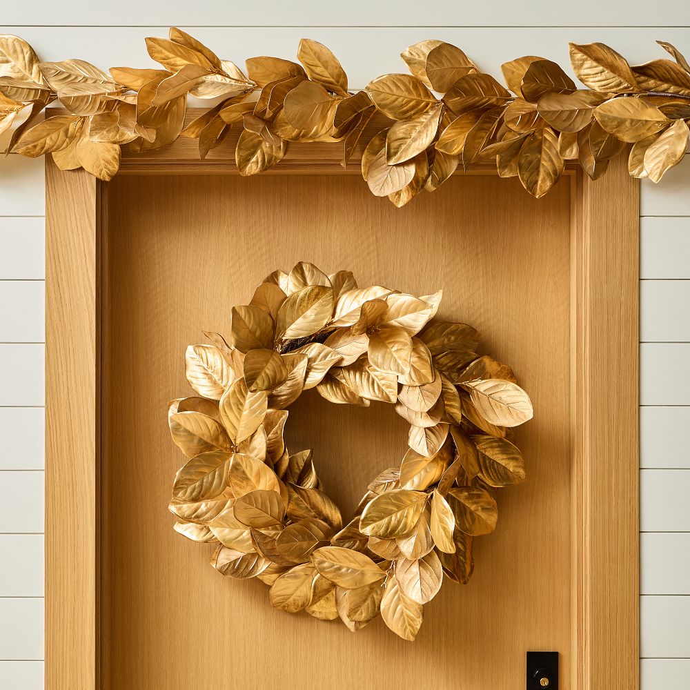 Faux Gold Metallic Magnolia Wreath & Garland | West Elm