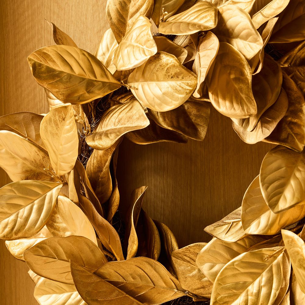 Faux Gold Metallic Magnolia Wreath & Garland | West Elm