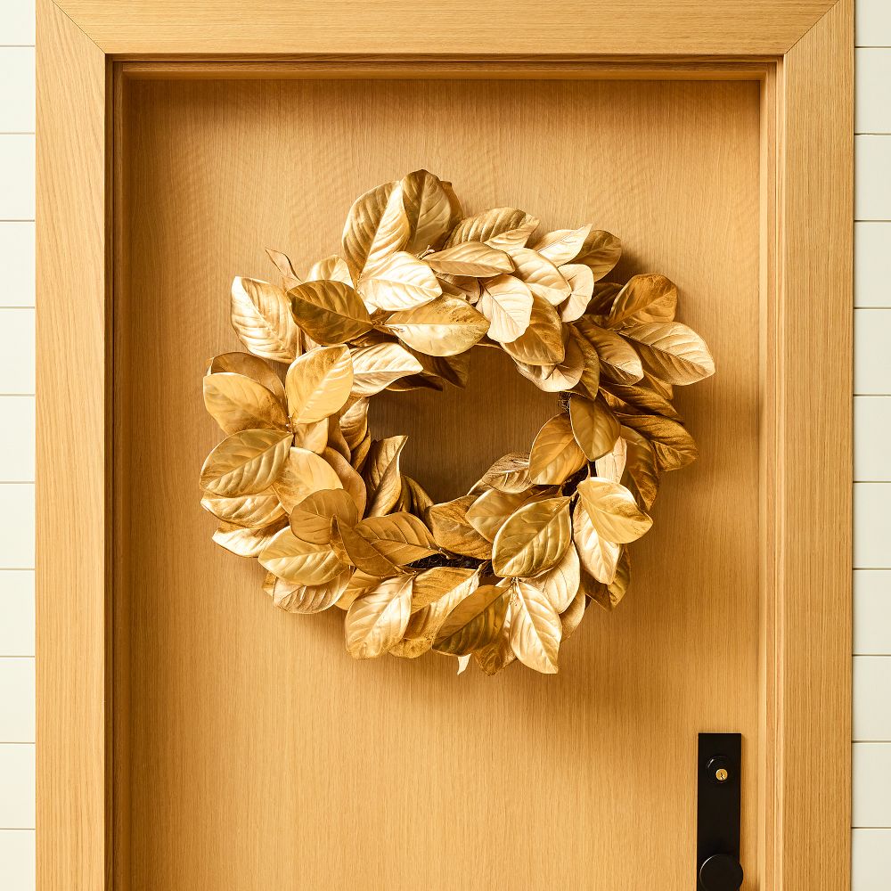 Faux Gold Metallic Magnolia Wreath & Garland | West Elm