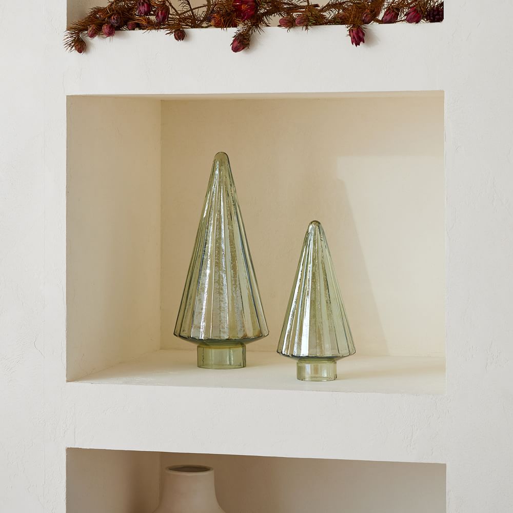 Fluted & Swirl Decorative Glass Trees - Green Luster | West Elm
