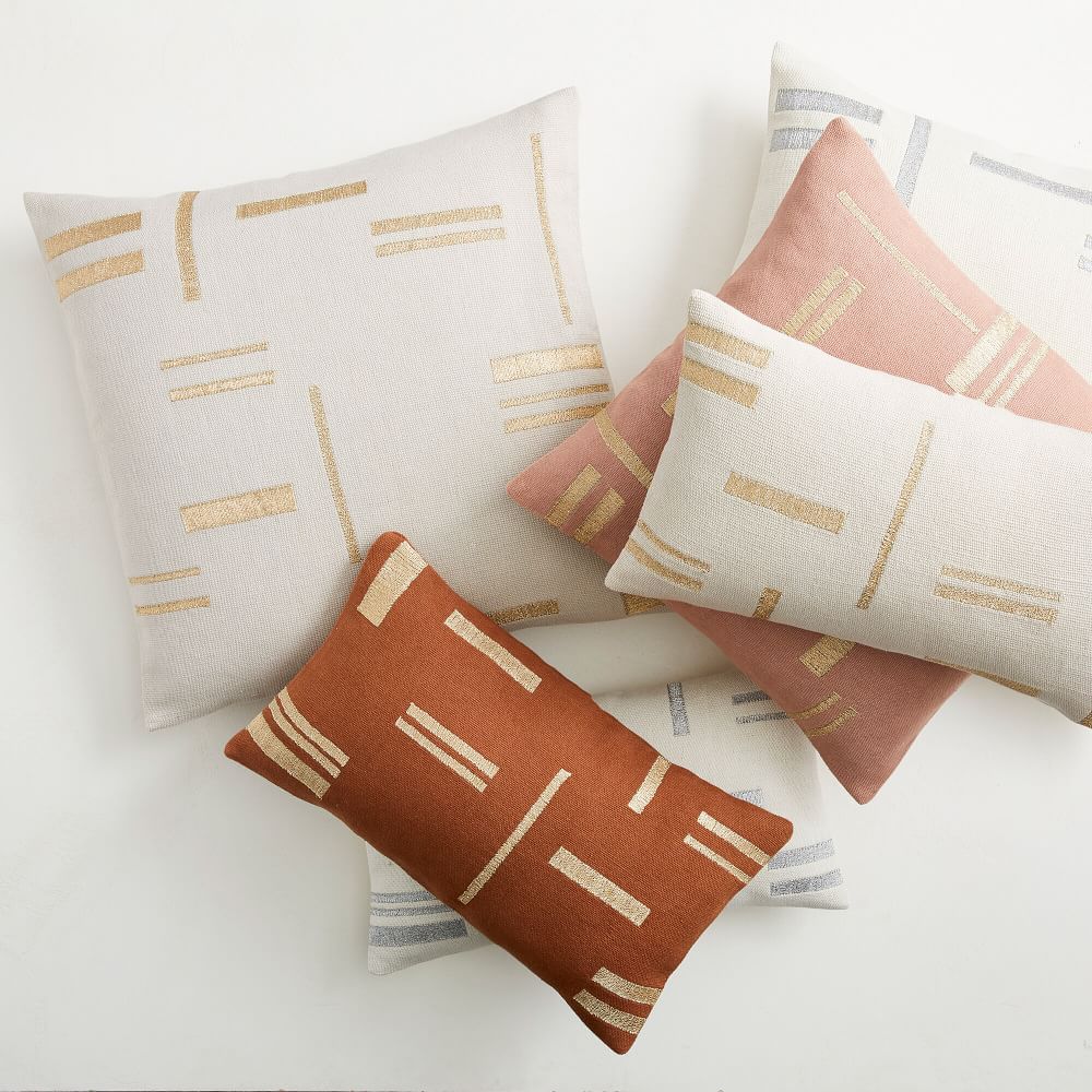 Embroidered Metallic Blocks Pillow Cover | West Elm