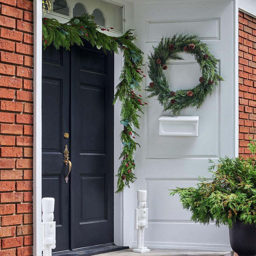 Pre-Lit Faux Cypress Pine Wreath & Garland | West Elm