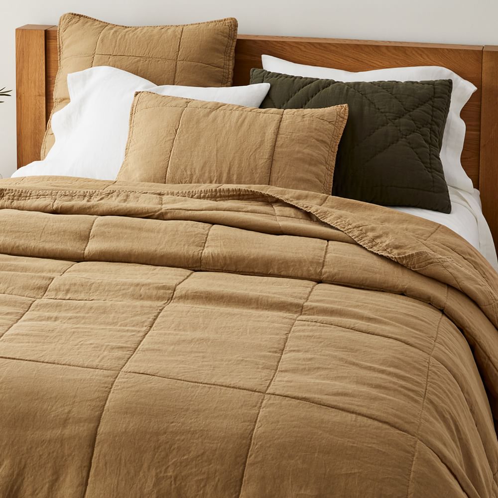 European Flax Linen Box Stitch Quilt & Shams | West Elm