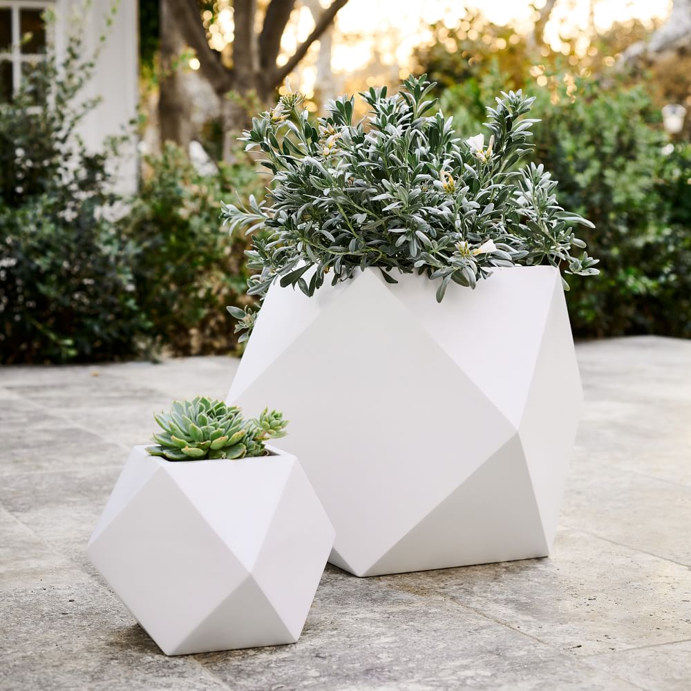 Faceted Modern Fiberstone Indoor/Outdoor Planters | West Elm