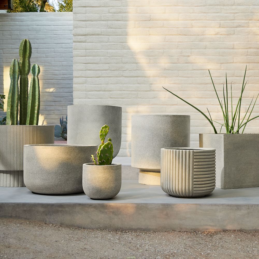 Fluted Ficonstone Indoor/Outdoor Planters | West Elm