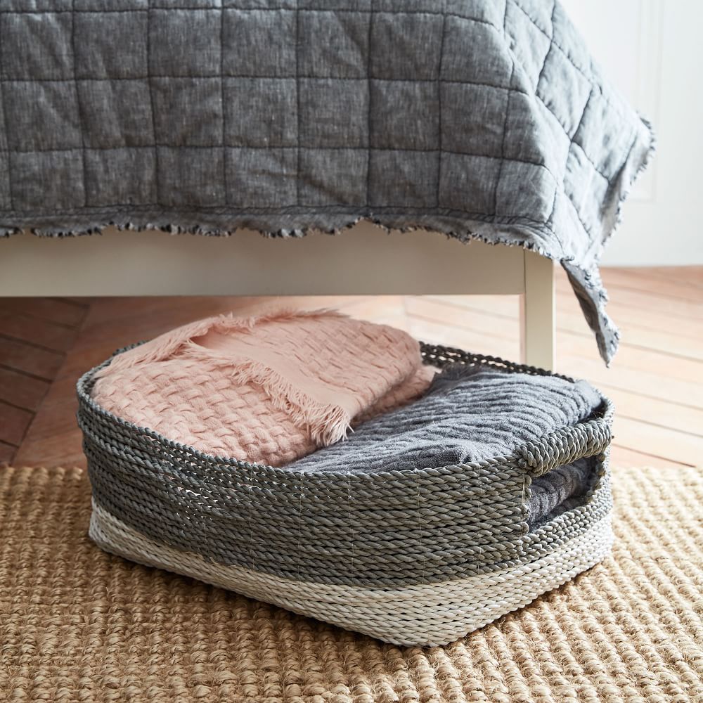 Two-Tone Woven Underbed Basket - Grey/White | West Elm