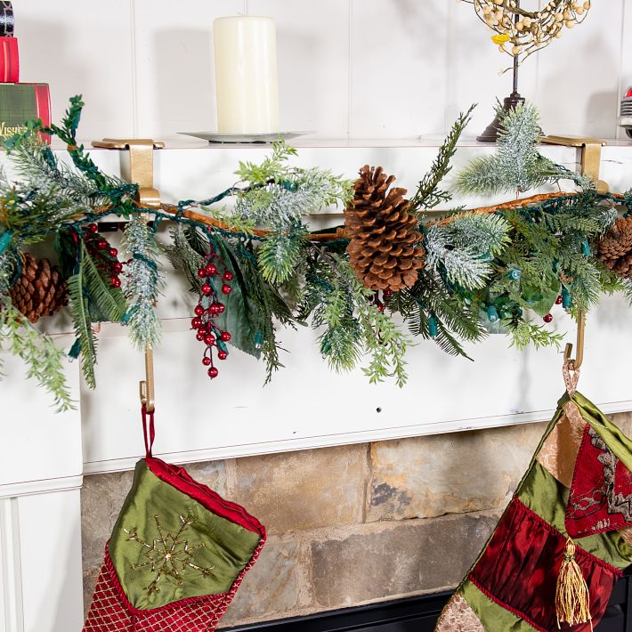 Mantel Garland & Stocking Hanger - Gold (Set of 2) | West Elm