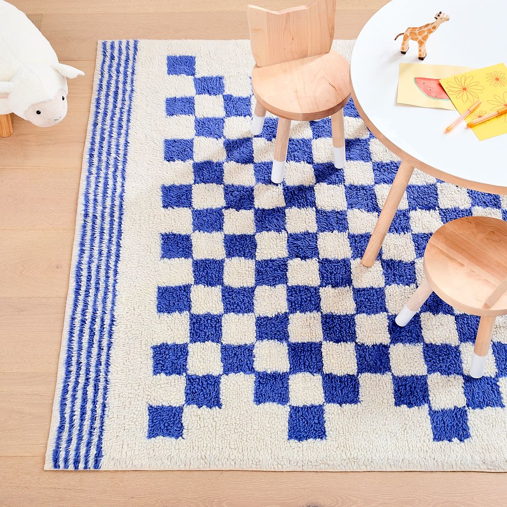 Soft Checkered Shag Washable Rug | West Elm