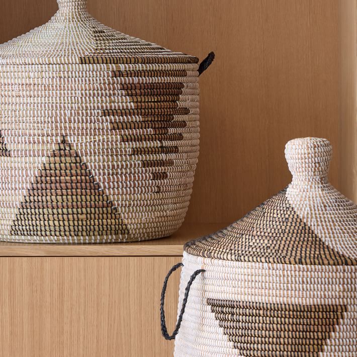 Graphic Millet Lidded Baskets - Black & White | West Elm
