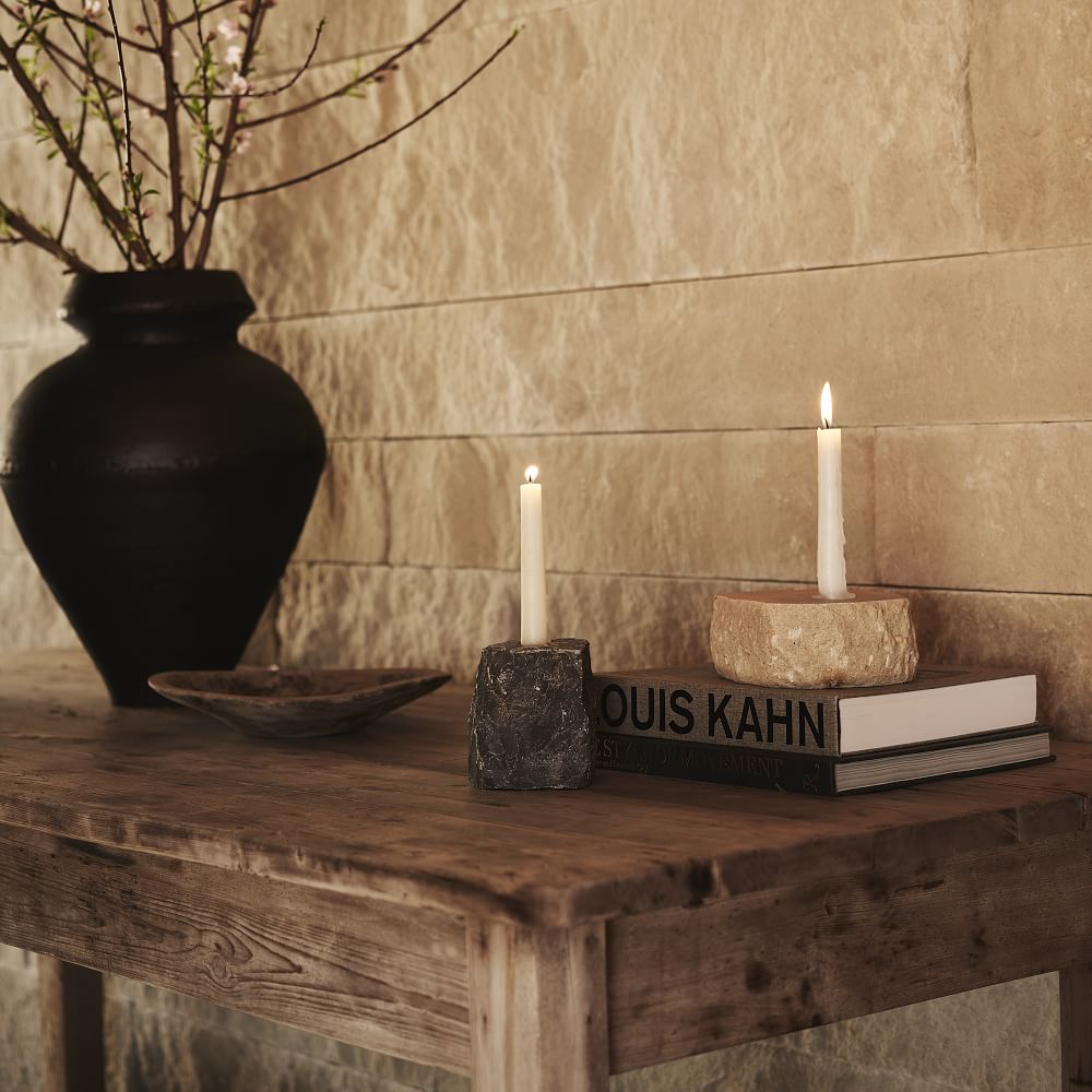 Rough Industrial Stone Taper Holders | West Elm