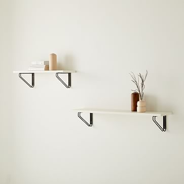 Linear White Lacquer Wall Shelves with Parallel Brackets | West Elm