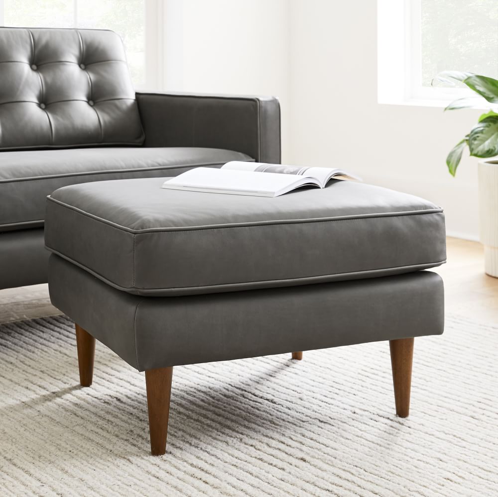Drake Leather Ottoman | West Elm