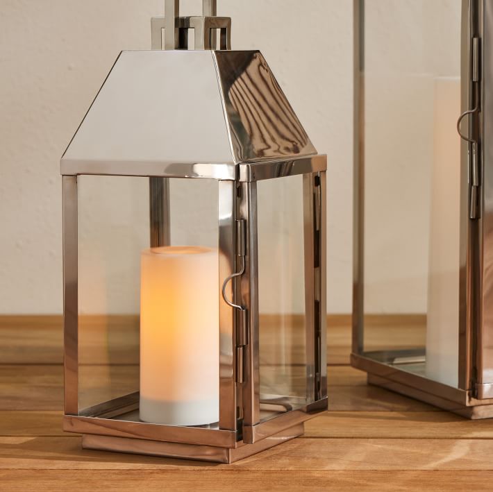 Modern Polished Nickel Metal Outdoor Lanterns | West Elm