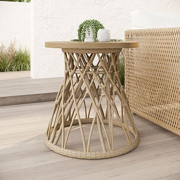 Teak & Wicker Outdoor Side Table (21.5") | West Elm