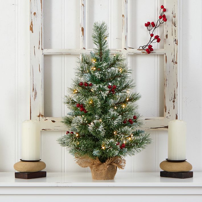 Pre-Lit Faux Flocked Berry & Pine Tree | West Elm