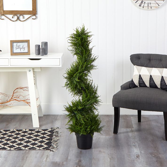 Pre-Lit Faux Potted Spiral Cypress Indoor/Outdoor Tree | West Elm